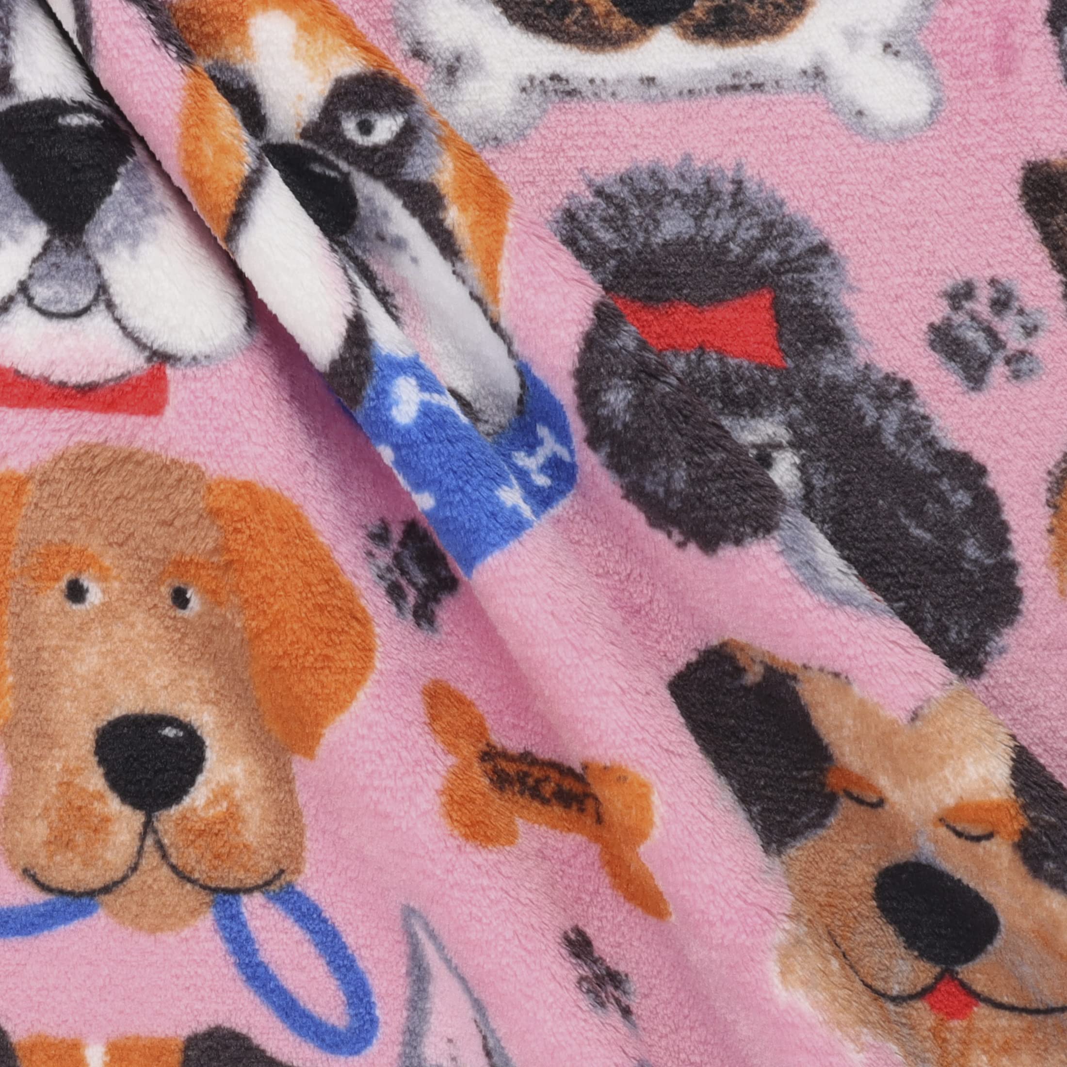Mook Fabrics Fleece Flannel 130593 Dog Faces, Pink Cut by The Yard