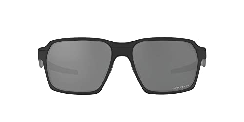 Oakley Men's OO4143 Parlay Rectangular Sunglasses, Matte Black/Prizm Black Polarized, 58 mm
