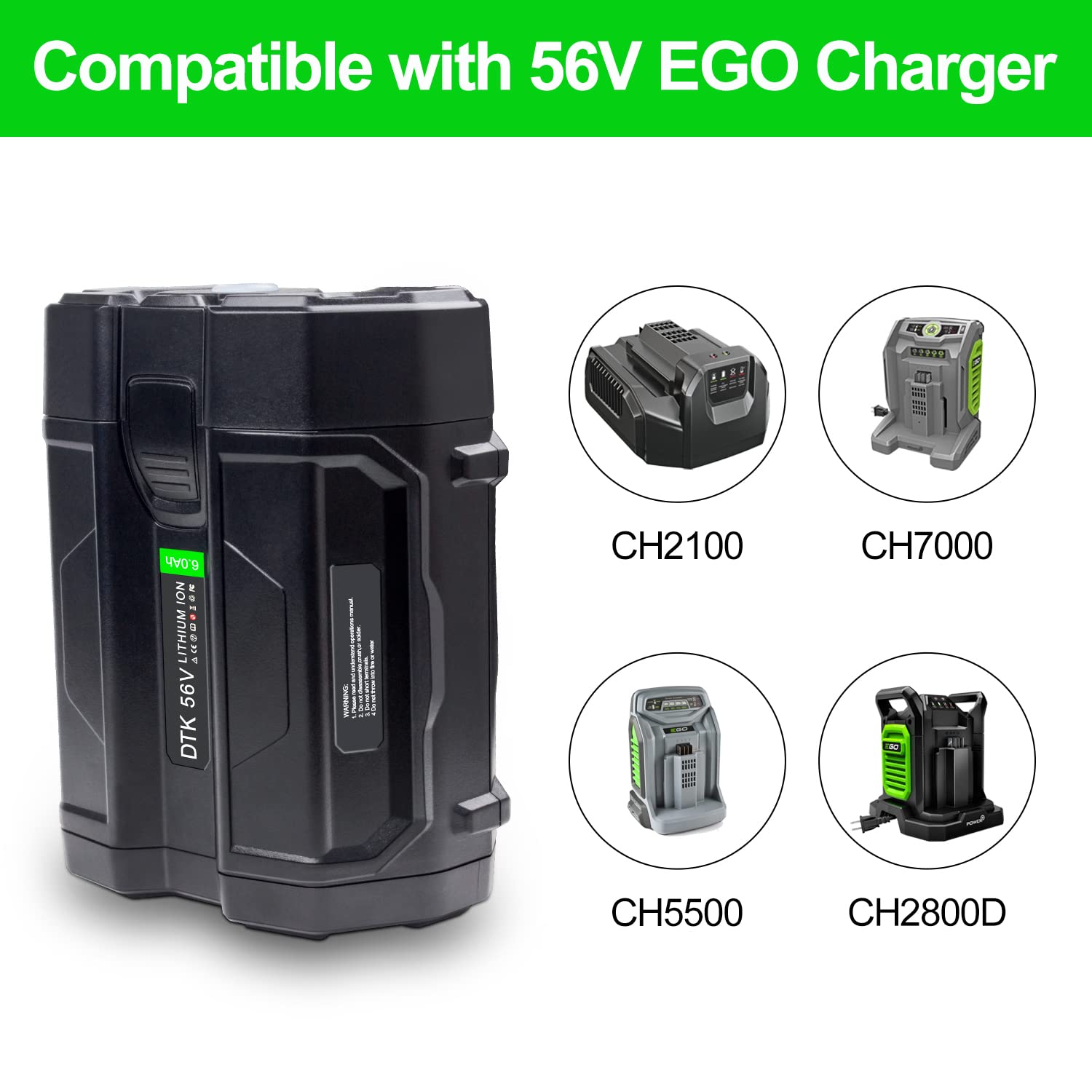 DTK 56V Battery Replacement for EGO 56V Battery BA2800T BA4200T BA1400 BA5600T 5.0Ah Lithium Ion Batteries