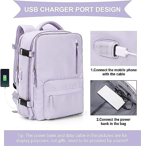 GZKPL Laptop Backpack, Travel Backpack Waterproof College Backpack Hiking Backpack with USB Charging Port for Men and Women, School, Business (Purple)