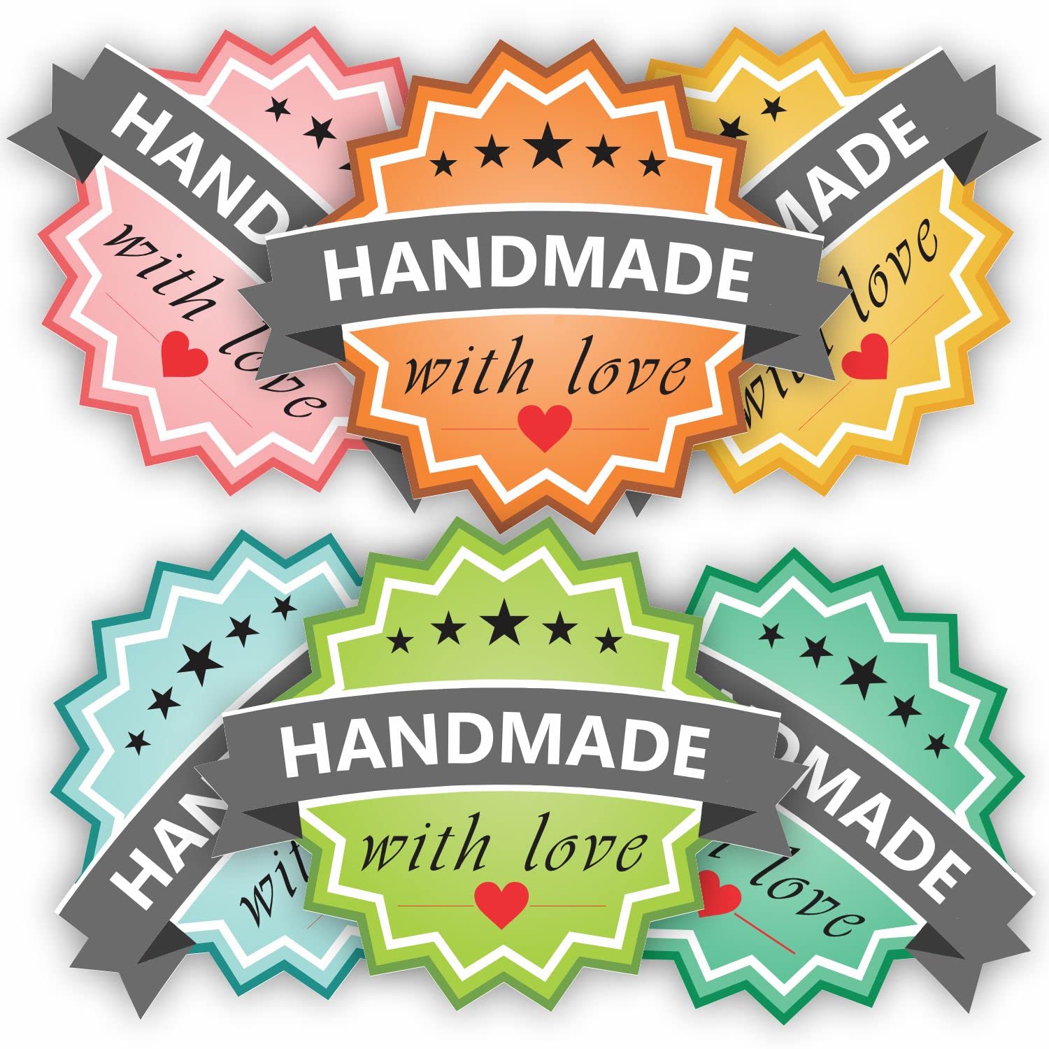 Handmade with Love Stickers - (Pack of 300) 2.2" x 1.7" Large in Sheets Essential Small Business Labels for Packaging Gift Envelopes Seals Boxes - Multi Color