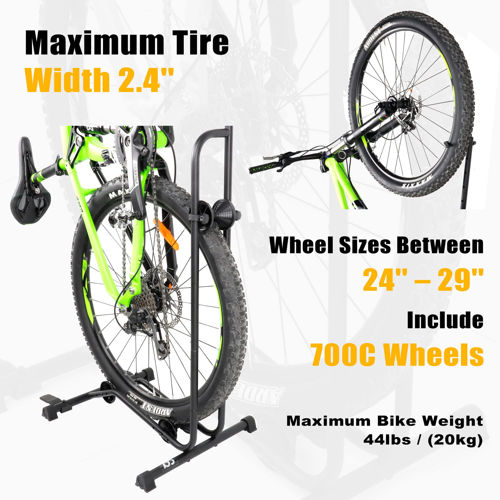 CyclingDeal Upright Bike Stand - Premium Quality Vertical & Horizontal Adjustable Bicycle Floor Parking Rack - Safe & Secure for Storing MTB Road Bikes - for Wheels Sizes up to 29” Pack of 2