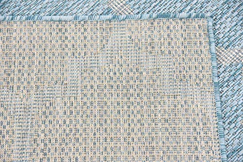 Unique Loom Outdoor Trellis Collection Area Rug (7' 1" x 10' Rectangle, Aquamarine/ Gray)