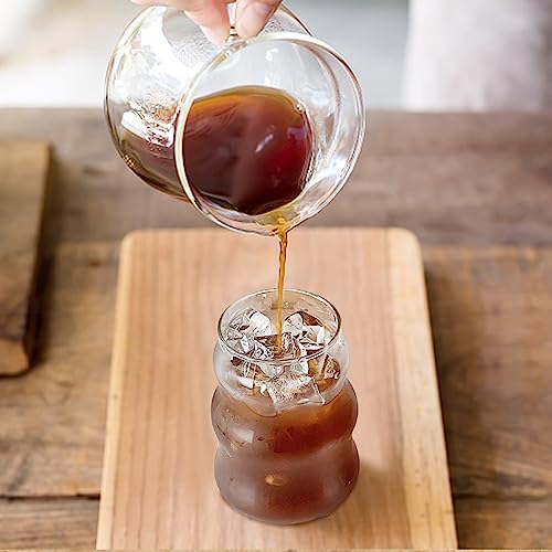 URMAGIC 2 Pcs Creative Glass Cups,18 Oz Vintage Drinking Glasses,Wave Shape Glass Cups,Bubble Glasses,Bubble Cups,Iced Coffee Glasses,Cute Glass Cup,Aesthetic Cups,Milk Cups,Ribbed Beverage Cups
