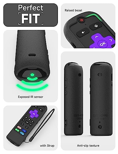 Silicone Remote Case for Roku Voice Remote Pro/RCS01R Universal Shockproof Protective Cover for Roku Ultra(2022/2021/2020/2019) Sleeve Skin with Lanyard for Roku Streaming Stick 4K+ Remote(Black)