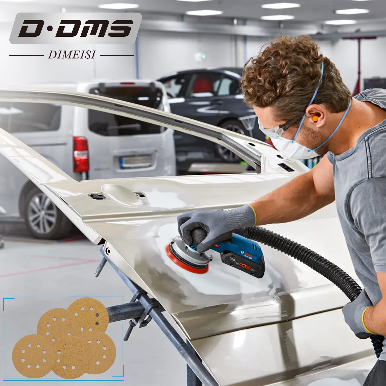D DMS DIMEISI - 220 Grit - 5 Inch 8 Hole Hook and Loop Sanding Discs, 50PCS Gold Orbital Sander Sandpaper for Woodworking or Automotive, Sharp Cutting and More Durable