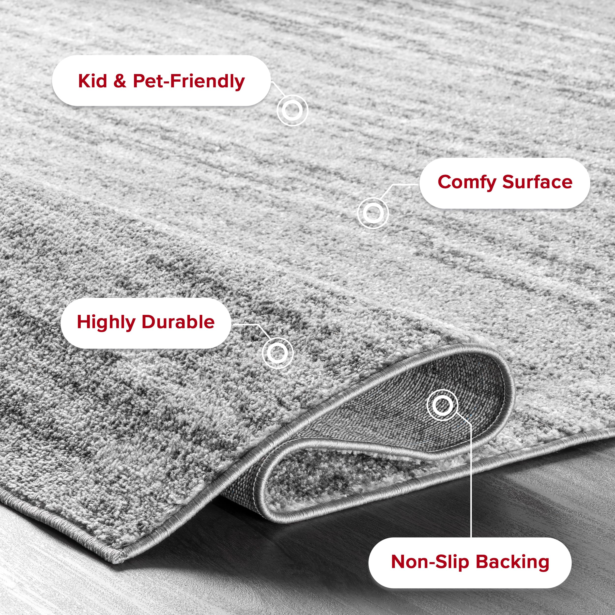 nuLOOM 2' x 3' Performance Indoor Area Rug, Non-Shed, Power Loomed High-Traffic Area Rug for Living Room, Bedroom, Home, Sherill Grey