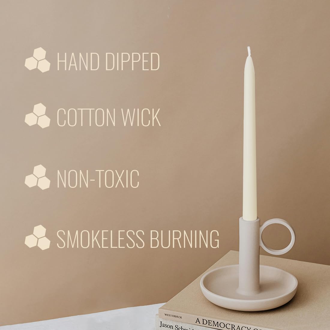 JONERAY 12-inch Ivory Beeswax Taper Candles - 9 Hour Long Burn Time, Pure Natural Non-Toxic Beeswax Candles, 10 Pack
