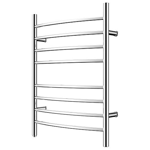 HEATGENE Towel Warmer 8 Bar Plug-in Curved Bath Towel Heater Towel Warmer for Bathroom Plug-in Drying Rack Mirror Polish