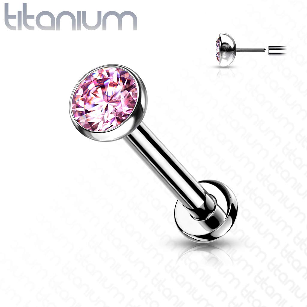 Dynamique Implant Grade Titanium Threadless Push in Labret With Bezel Set CZ Ball Top (Sold Per Piece)