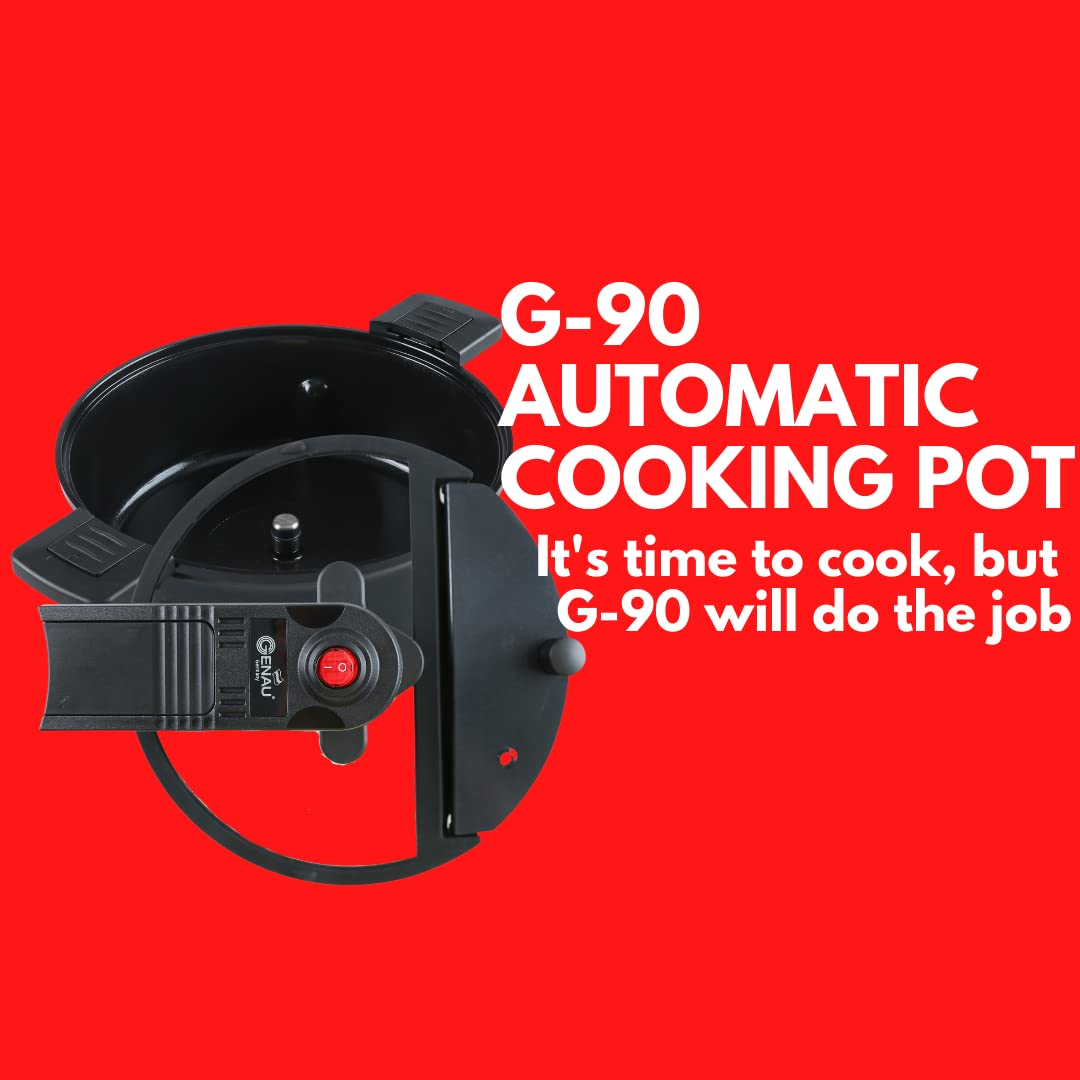 GENAU Automatic Stirrer for Cooking - Hands Free Automatic Pot Stirrer with Pot for Convenient Cooking | Ceramic Coated Self Stirring Pot with Silicone Spatula and Transparent Lid | Battery Powered