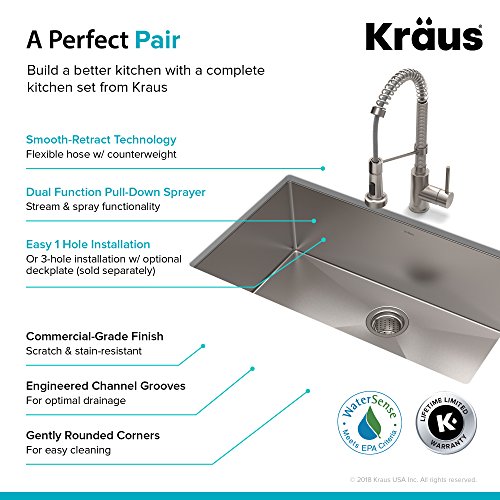 KRAUS 30-inch 16 Gauge Standart PRO Kitchen Sink Combo Set with Bolden 18-inch Kitchen Faucet and Soap Dispenser, Stainless Steel KHU100-30-1610-53SS