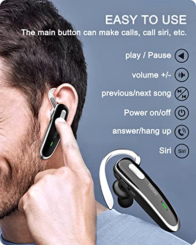 Ybtoo Bluetooth Headset, V5.1 Ultralight Wireless Handsfree Earpiece Cell Phone with Noise Cancellation Microphone for iPhone Android Samsung Laptop Trucker Driver