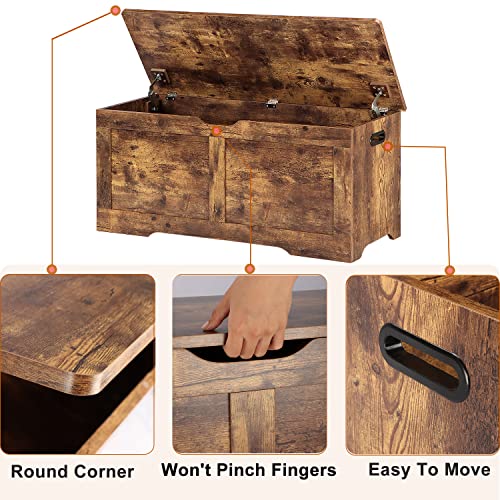 Timberer 39.4" Storage Chest, Wooden Storage Bench, Lift Top Toy Chest with 2 Safety Hinges, Large Toy Box, Entryway Bench for Living Room, Bedroom, Rustic Brown