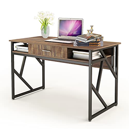 DEWEL Computer Desk with Drawer 47 Inch Home Office Writing Study Desk,Corner Desk with Storage Computer Gaming Desk PC Workstation for Small Space Industrial Style Table Home Office Workstation