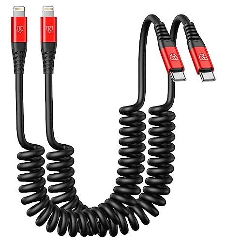 USB C to Lightning Cable, 2Pack 3FT Coiled iPhone Fast Charger for Car Type C to Lightning Cable [Apple MFi Certified] iPhone Cord Compatible with iPhone 14 13 12 11 Pro Max Xr Xs 8 7 Plus Carlay-Red