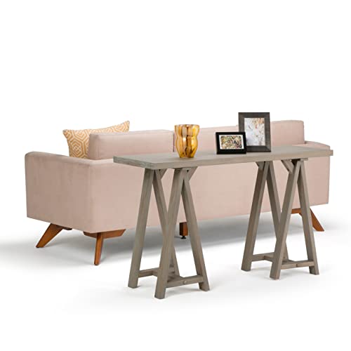 SIMPLIHOME Sawhorse SOLID WOOD 66 Inch Wide Modern Industrial Wide Console Sofa Table in Distressed Grey, For the Living Room, Entryway and Bedroom