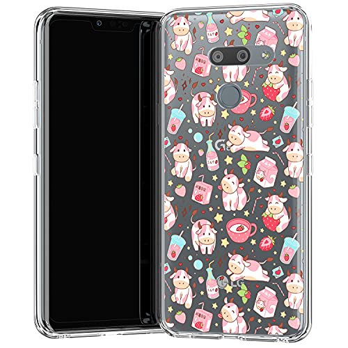 Slim TPU Phone Case Compatible with LG Velvet V60 V50 ThinQ 5G V40 V35 V30 Plus G7 G6 Lightweight Korean Protective Strawberry Milk Soft Kawaii Flexible Cow Pink Cover Cute Durable