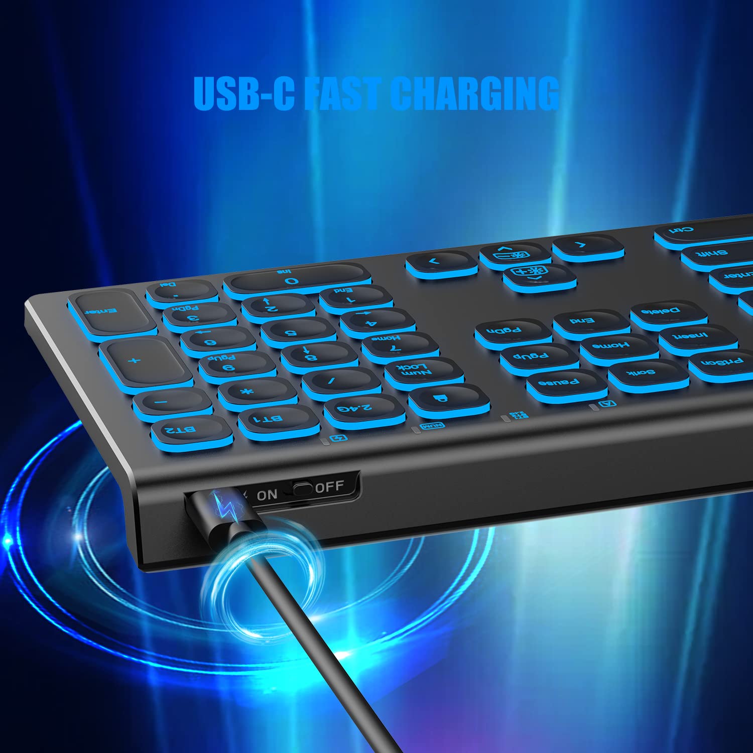 ILAOLIU Rechargeable Bluetooth Keyboard, 2.4G Wireless Backlit Full Size Keyboard - Slim Silent Ergonomic with Pull Out Phone/Pad Holder for Multi-Device Windows, Mac, iOS, iPad,TV (Black)