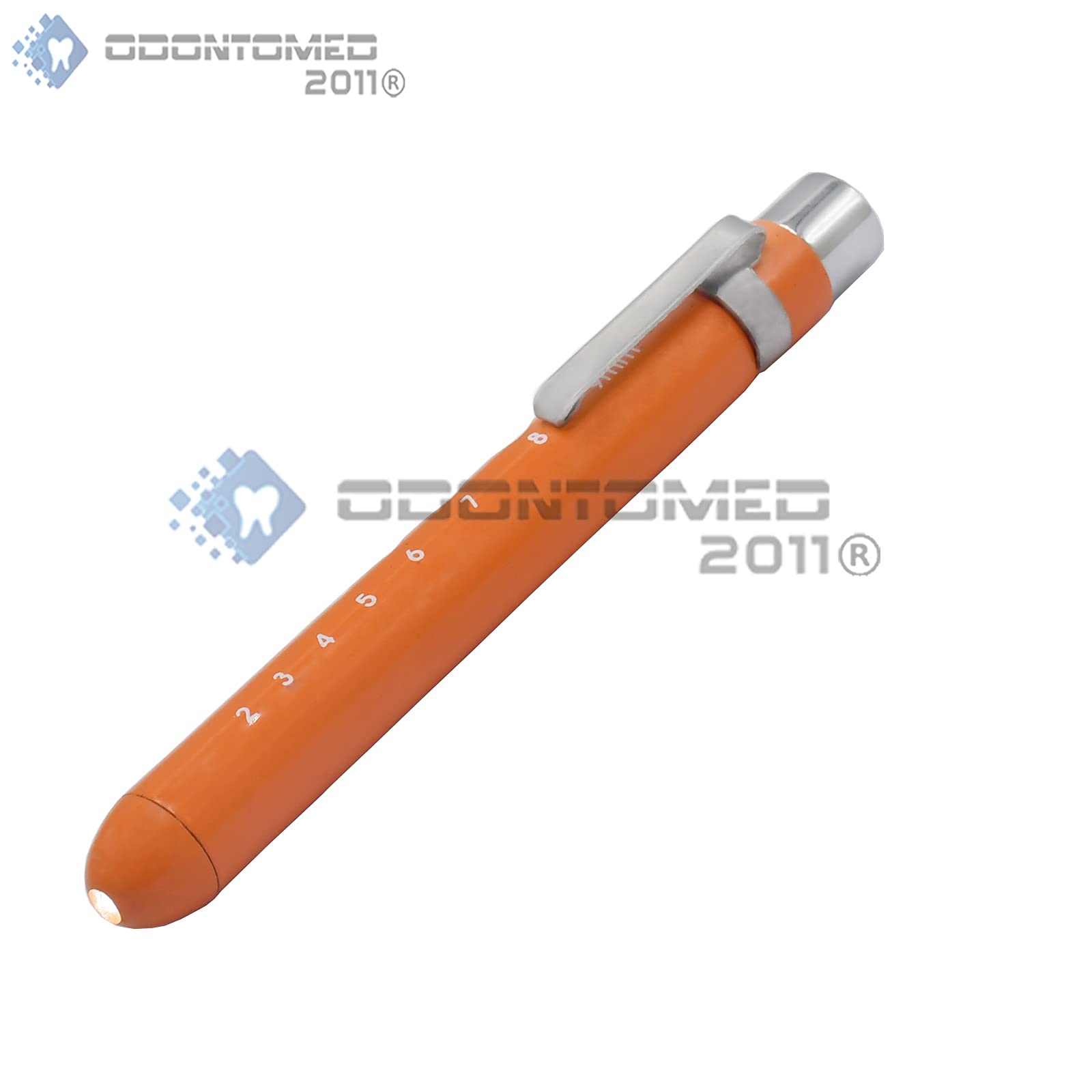 OdontoMed2011 Medical Pen Lights for Nurses Doctors, Reusable LED Medical Penlight Flashlight with Pupil Gauge, White Light, Orange Color Penlight