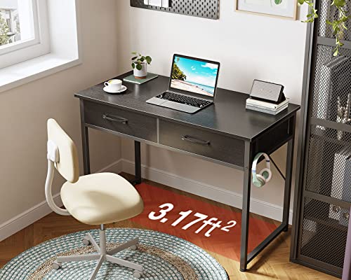 ODK 40 Inch Small Desk with Fabric Drawers, Vanity Desk with Storage, Home Office Desk for Small Spaces and Bedroom, Modern Work Writing Study Table, Black