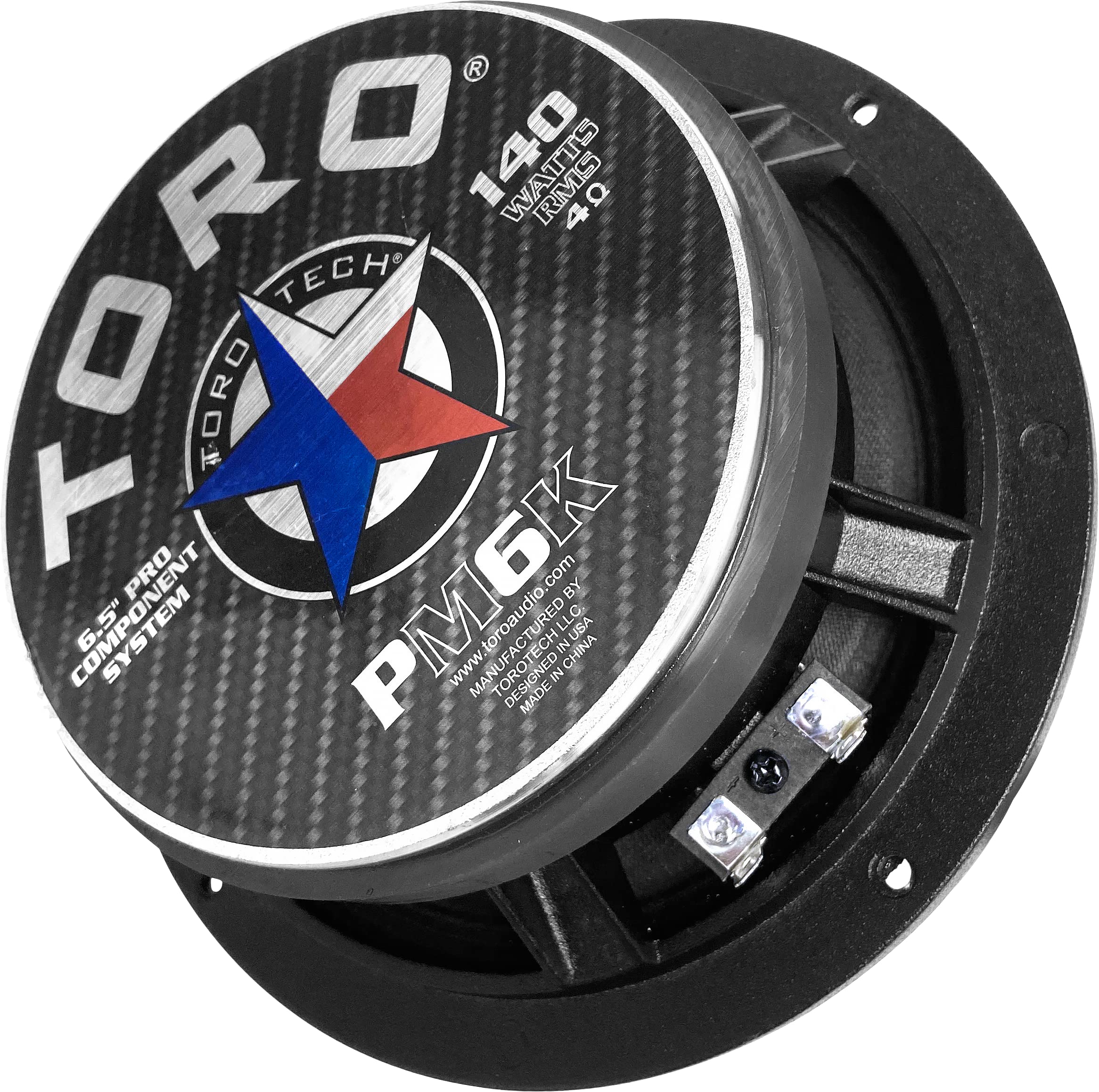 TORO TECH – PM6K, 6.5 Inch 2-Way Component Kit Pro Audio Shallow Mount Speakers - 340 Watts RMS Power / 140 Watts Music Program, 25mm Aluminum Tweeters, 4 Ohm, 1.5" Voice Coil (Pair)