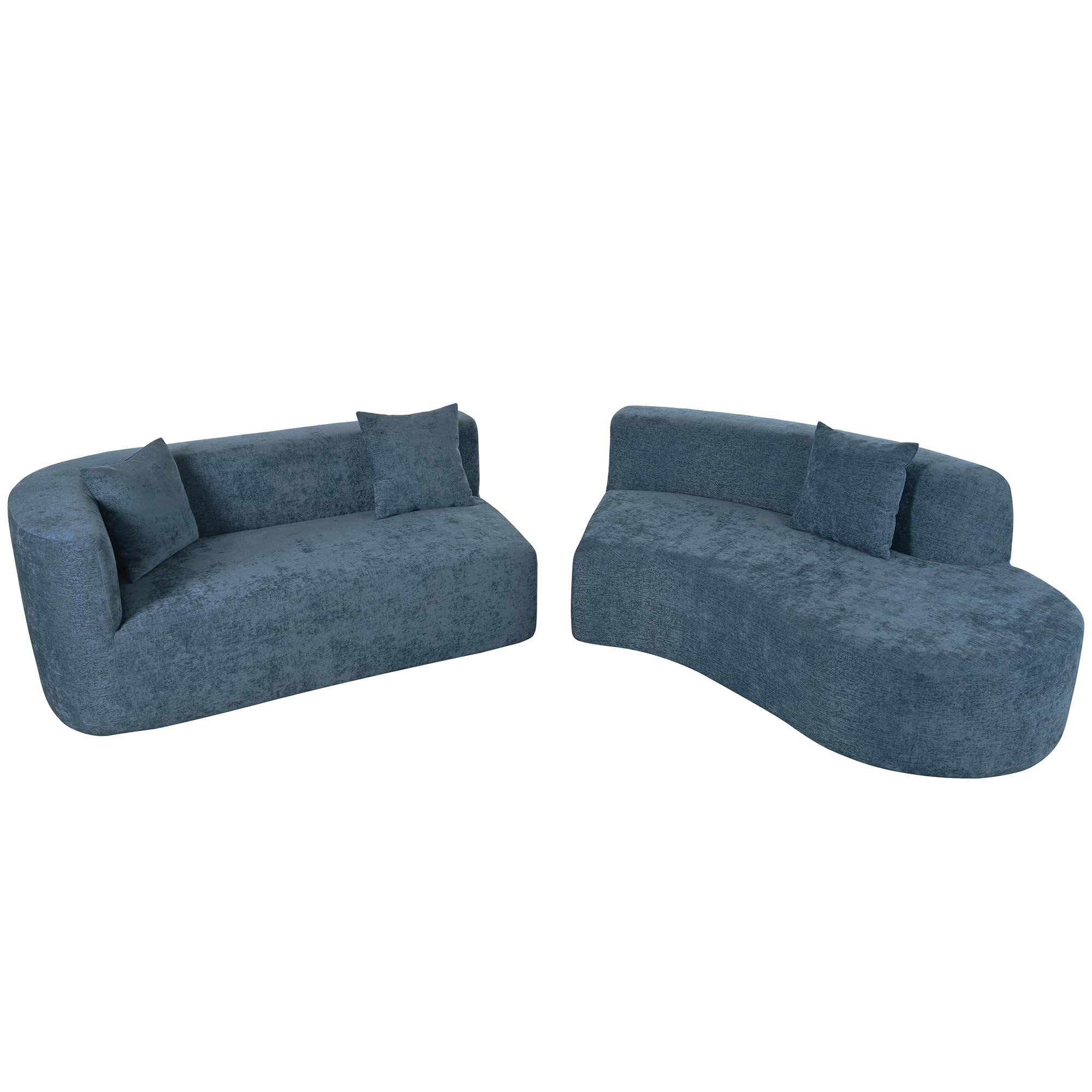 Merax Modern Minimalist Large 2-Piece Sectional Curved Chenille Sofa with 3 Pillows and High-Density Foam for Luxurious Comfort and Seamless, for Living Room, Bedroom, White