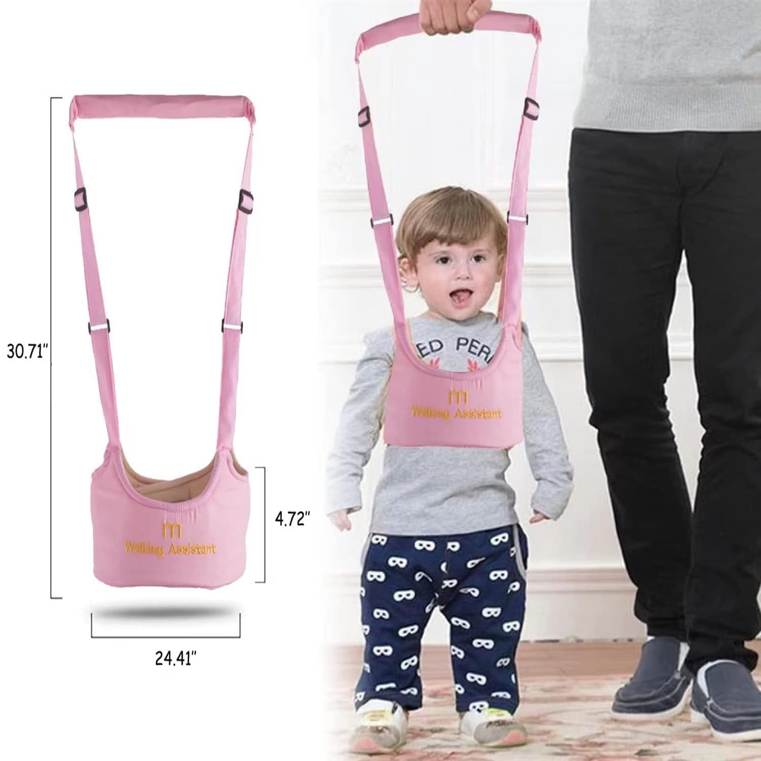 KHuinen Handheld Baby Walking Harness Baby Walker, Adjustable Handheld Standing Up and Walking Kids Walker Helper for Toddler 7-24 Month Old (Pink)