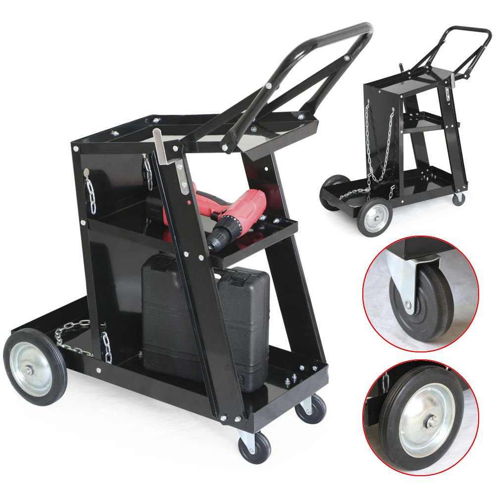 Iron 3 Tiers Rolling Welding Cart with Tank Storage for TIG MIG Welder and Plasma Cutter Black