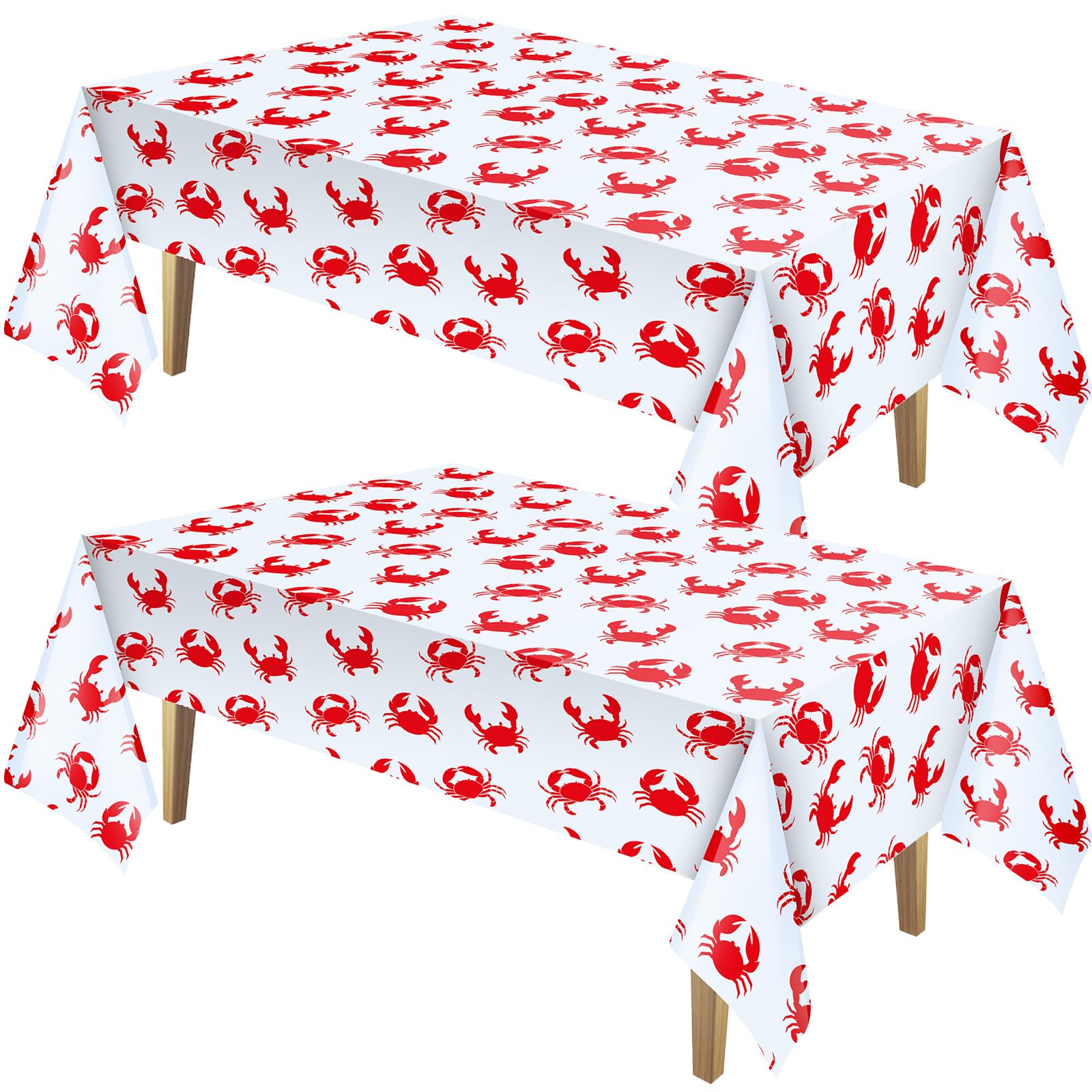 Juexica 54 x 108 Inch Crab Boil Party Table Cloth Summer Seafood Party Supplies Plastic Crab Tablecover Crab Party Decorations Rectangular Tablecloth for Sea Animals Dining Kitchen Centerpiece(2 Pcs)