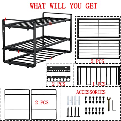 Power tool storage rack, drill rack Wall mounted, Heavy Duty Garage tools Power tool storage, utility for cordless drill in tool room garage, 3-story 120 lb limit, black(17"D x 9.45"W x 8"H Inch)