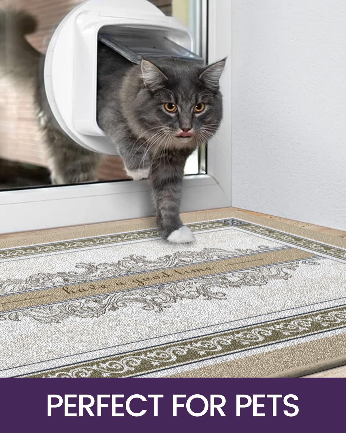 DEXI Door Mat, Absorbent Non Slip Entrance Mat, Easy Clean Low Profile Front Door Rugs for Entryway, 24"x35", Black