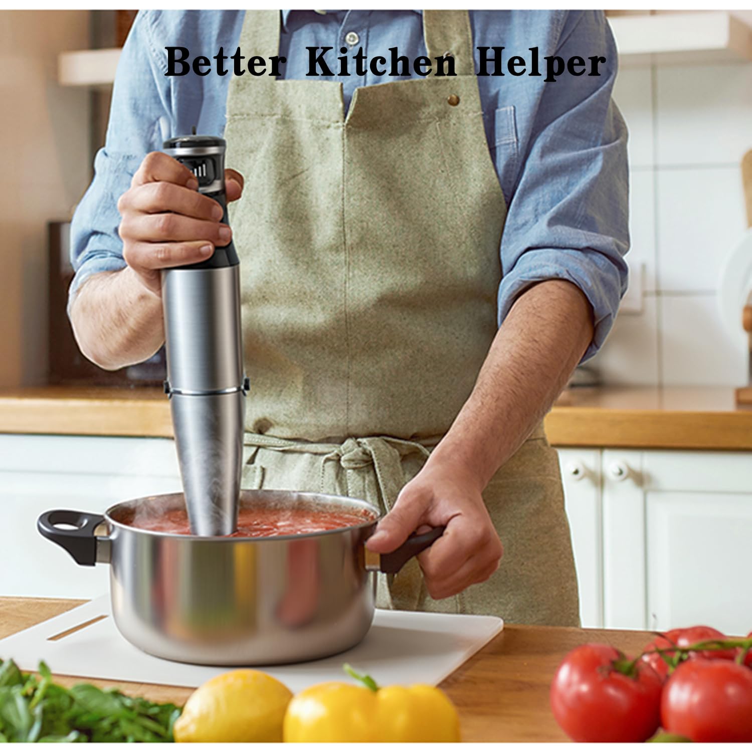 Immersion Blender Handheld 1000W 5 in 1 Hand Blender Trigger Control Speed Stick Blenders Emulsion Blender Handheld for Kitchen with 600ml Beaker, 500ml Chopper, Whisk and Frother