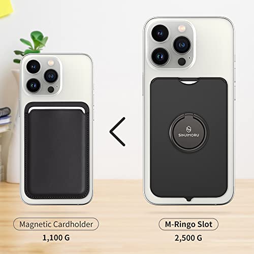 Sinjimoru MagSafe Wallet Phone Case with Ring Holder - Compatible with iPhone 14/13/12 Series & MagSafe Cases, Kickstand & Card Slot, M-Ringo Black