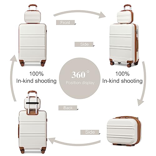 KONO 2 Piece Luggage Sets Lightweight, 20" Carry on Luggage and 12" Mini Cosmetic Cases Hardshell Suitcase Sets, Durable Hardside Suitcase with Spinner Wheels TSA Lock Cream White