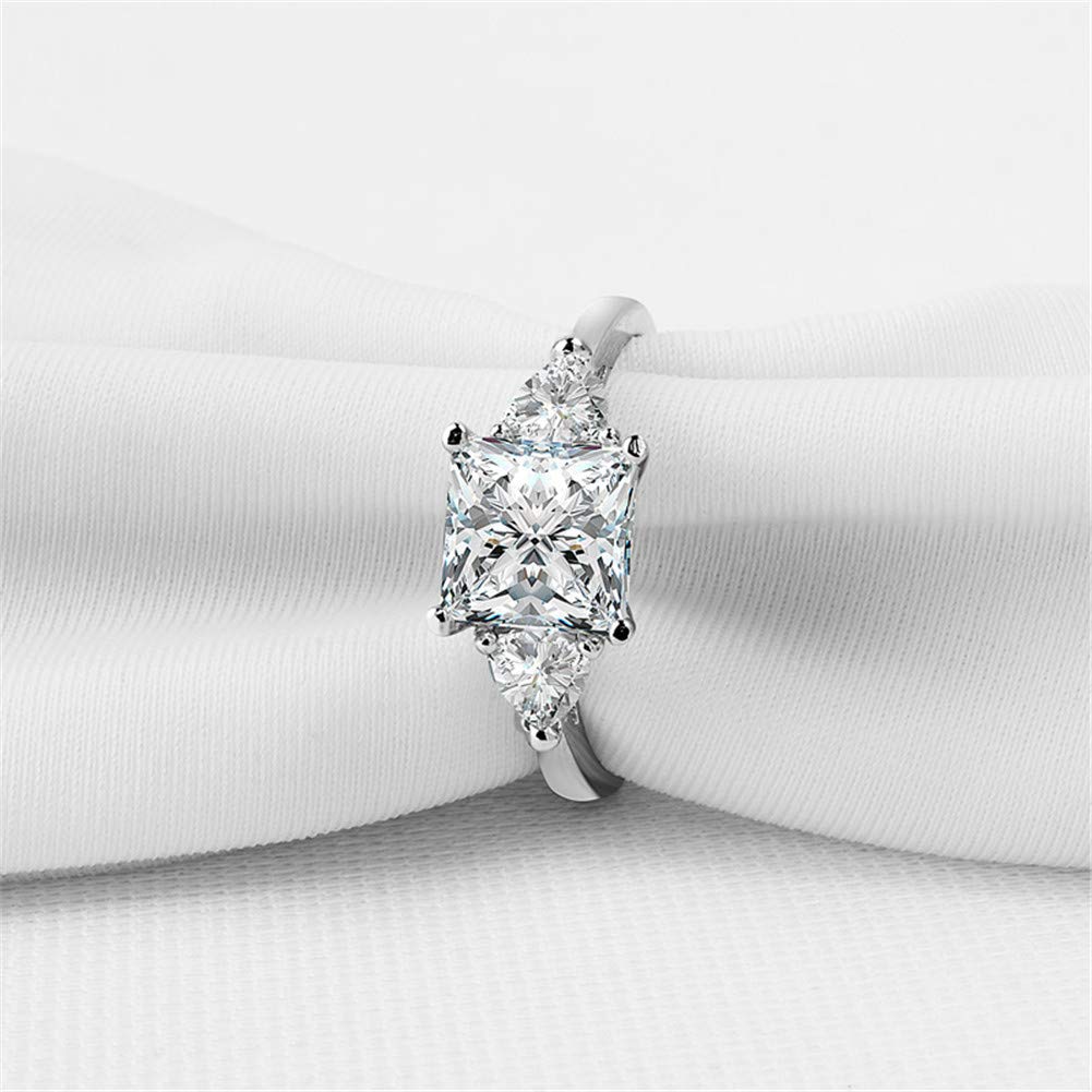 DYUNQ Three Stone Engagement Rings Princess Cut Diamond Wedding Ring Sterling Silver Cubic Zirconia CZ 1.6 Carat Ring