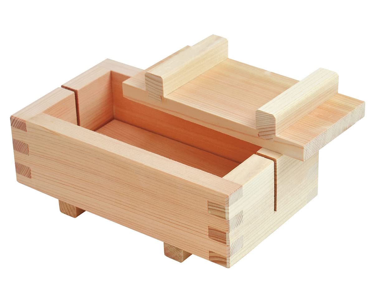 EDOYA Hinoki Wood Sushi Press Mold Oshizushi Made in Japan Vertical Cut (7 x 4 inch)