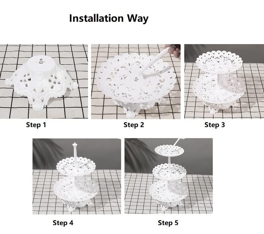Set of 7 Pieces Cupcake Stands Plastic Dessert Stand Cupcake Holder Plate Serving Tray Fruit Plate for Wedding Birthday Party Fruits Desserts Candy Bar Display White