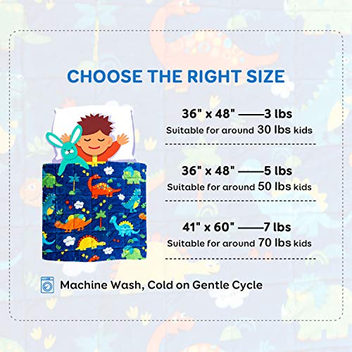 Sivio Sherpa Fleece Weighted Blanket, 5lbs Blue Dinosaur, Ultra Soft and Cozy Heavy Blanket, 36x48 Inch