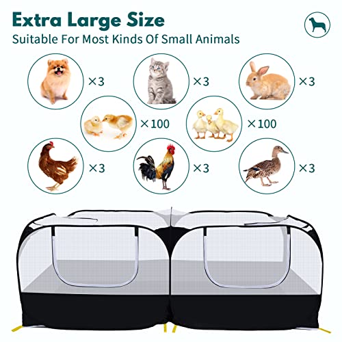 Small Animals Playpen,Pet Cage Tent Large Chicken Run Coop with Detachable Bottom Breathable Transparent Mesh Walls, Foldable Pet Enclosure for Puppy Kitten Rabbits Indoor Outdoor playpen