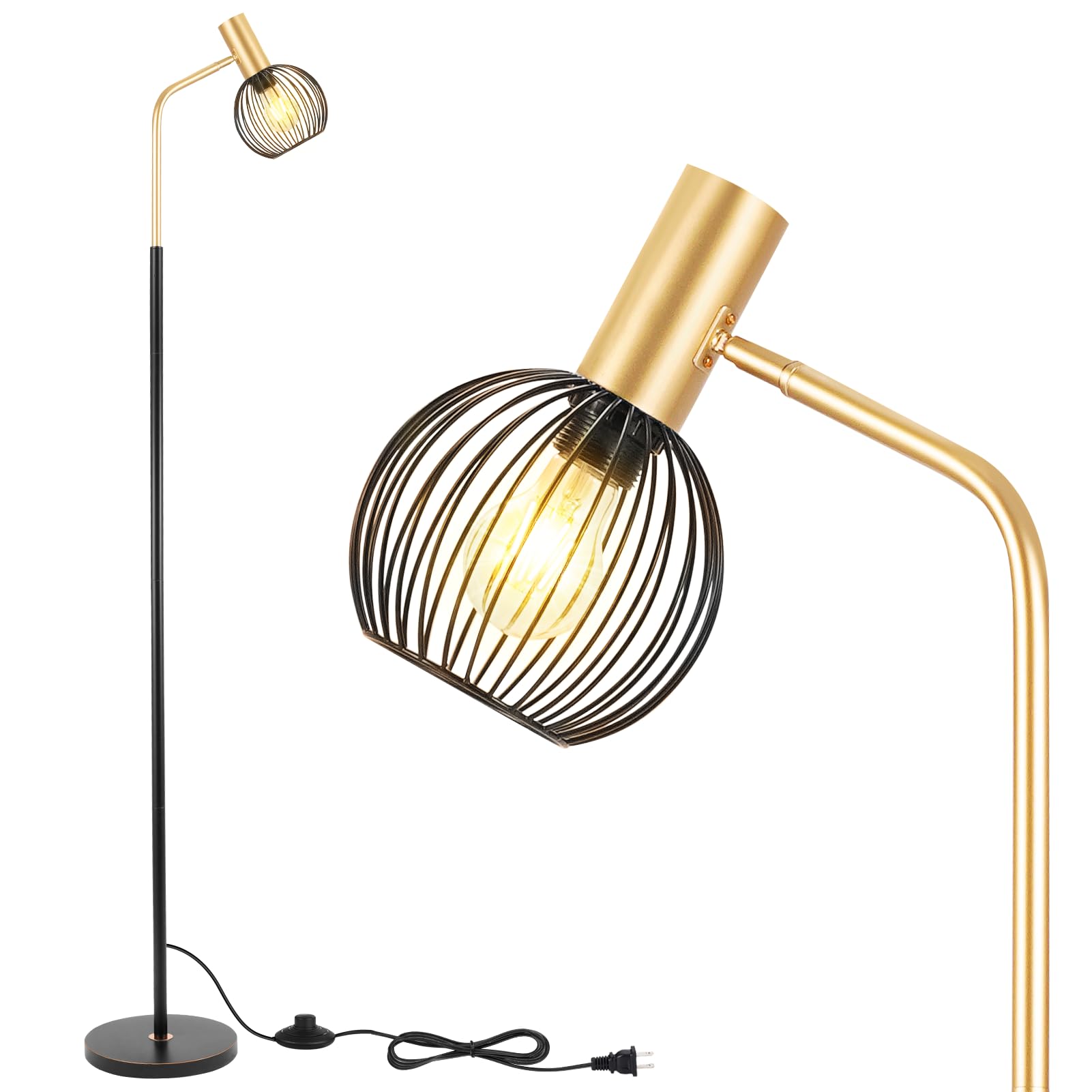 Duheypo Dimmable Floor Lamp, Industrial Floor Lamps for Living Room, Farmhouse Tree Floor Lamp Rustic Standing Tall Lamp with 3 LED Edsion Bulbs