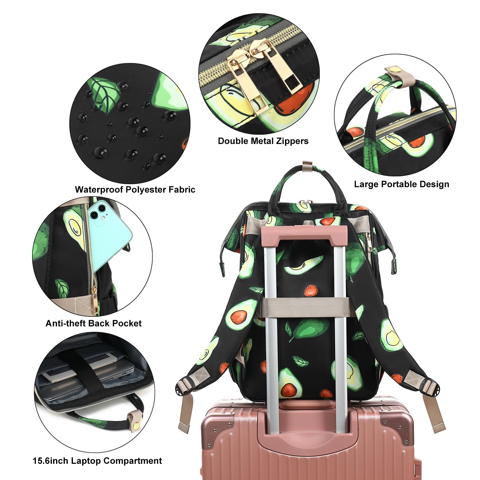 Dezcrab Cow Print Lunch Backpack for Women Girls, Insulated Cooler Backpack Laptop Backpack School Backpack Bookbag Nurse Work Backpacks