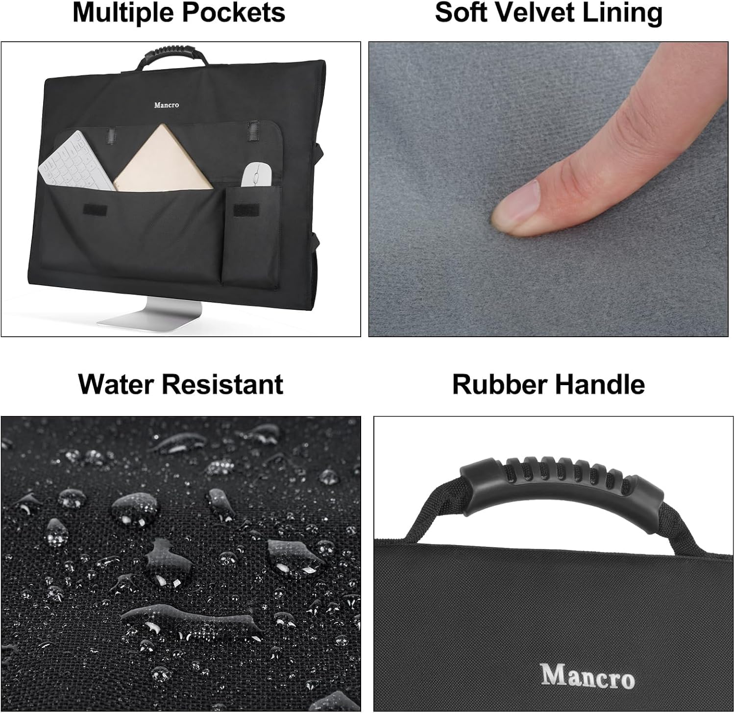 Mancro Monitor Carrying Case Compatible with Apple 27" iMac Desktop Computer, Padded Travel Carrying Bag with Rubber Handle, Pockets for 27" Screen and Accessories, Protective Case Monitor Dust Cover