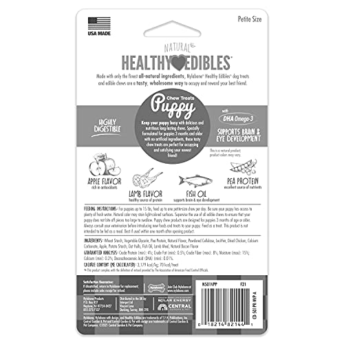 Nylabone Healthy Edibles Natural Puppy Chews Long Lasting Treats for Puppies, Lamb & Apple Flavor, X-Small/Petite (4 Count)