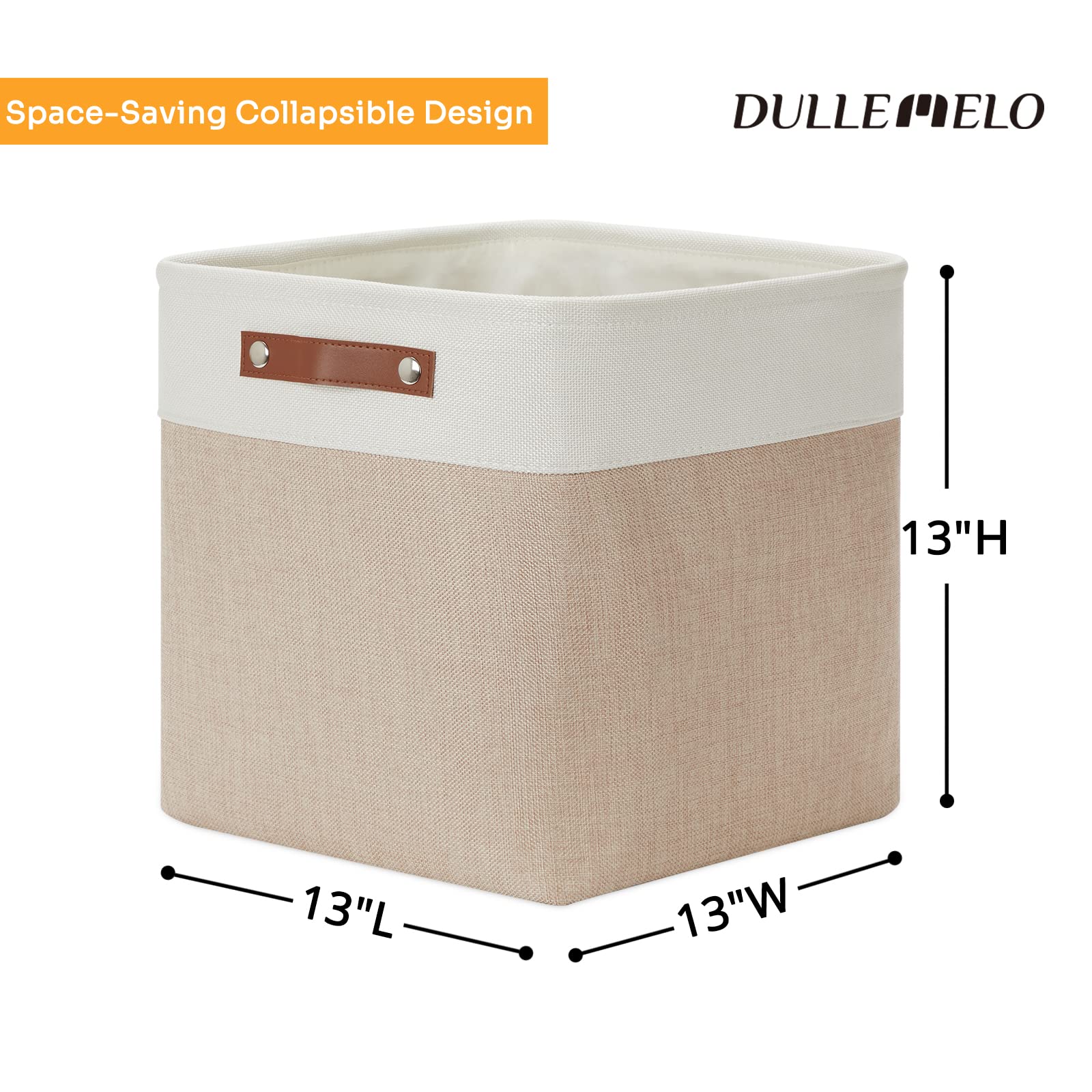 DULLEMELO Collapsible Bundle Baskets 2 Narrow Baskets 15"x6"x5.5" + 4 Cube Baskets 13"x13"x13"(White&Khaki)