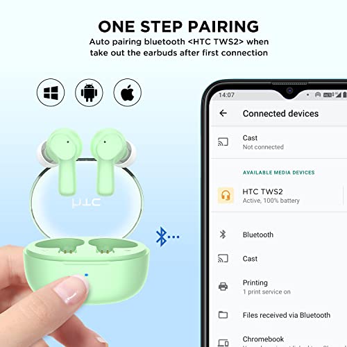 HTC True Wireless Earbuds 1 Bluetooth 5.1 Stereo Earphones, in Ear Headphone with Transparent Charging Case, 32-Hour Playtime/Built-in Microphone/Touch Control for Calling -Crystal Black