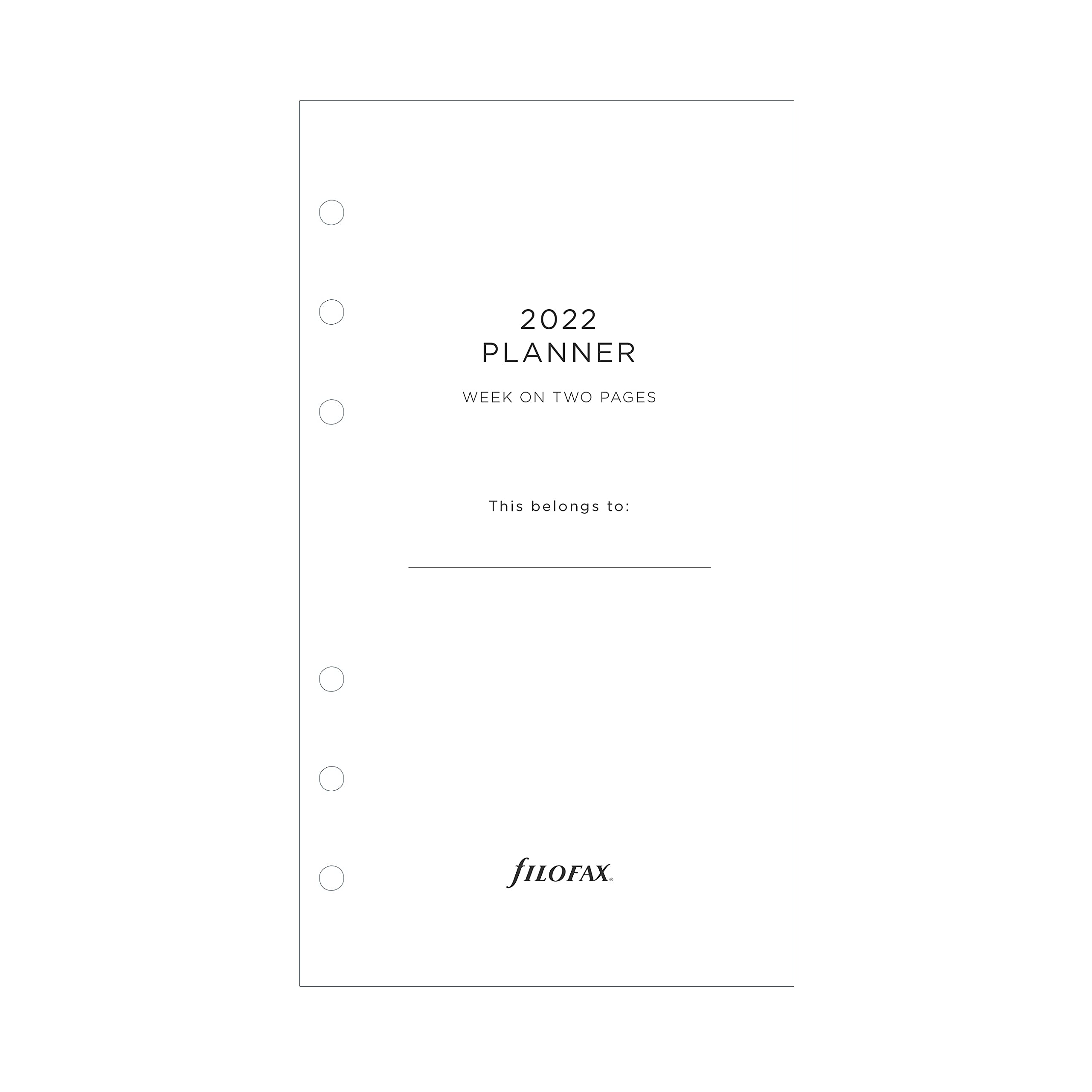 Filofax Refill, Personal/Compact Size, Week-to-View, Minimal Diary Pack, White Paper, Multilingual: Five Languages, 2022 (C68490-22)