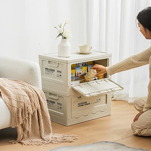 kooldaiwangwang Collapsible Storage Bins With Wooden LIDS, Outdoor Camping Storage Bins, Stackable Utility Storage Bins, Car Organizer Bins , Toys, Books, Snacks, Shoes and Groceries (White)