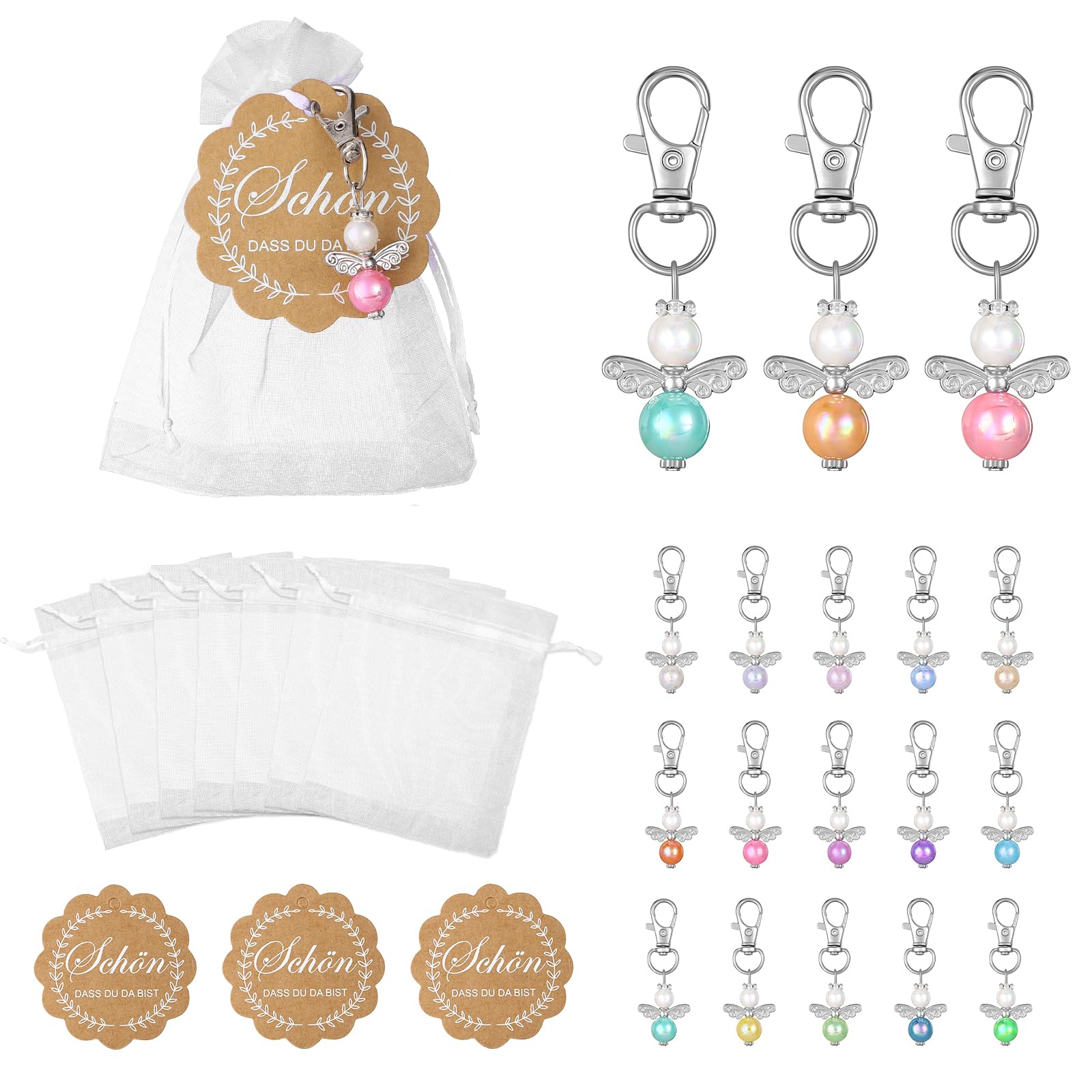GWHOLE 36 Set Angel Keychains, Baby Shower Favors for Guests, Baby Shower Thank You Gifts, Return Gift with Organza Bag and Tag for Baptisms Weddings Bridal Shower Community Events