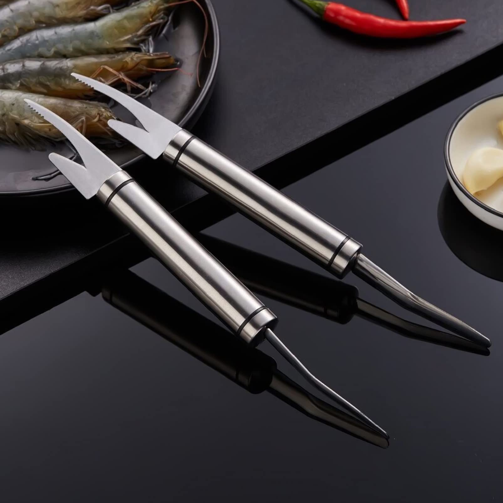 HTPARY 1pcs Shrimp Deveiner Tool,Fish Maw Peeler,5 in 1 Multifunctional Shrimp Line Cleaner, 9IN Fish Scale Remove Shrimp Peeling Tool for Kitchen Restaurant Seafood